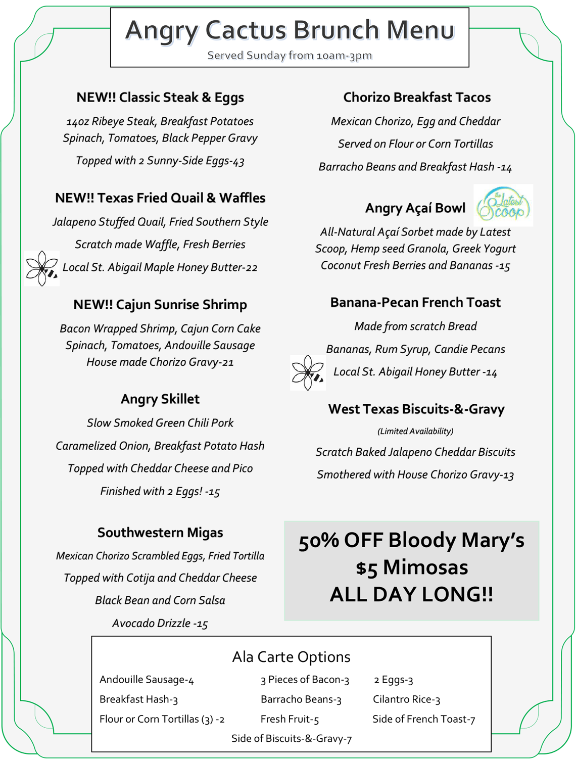 Sunday Brunch Menu :: The Angry Cactus